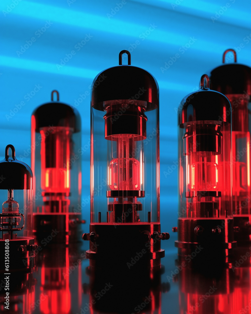 Glowing vacuum tubes in a futuristic setting. Generative AI image ...
