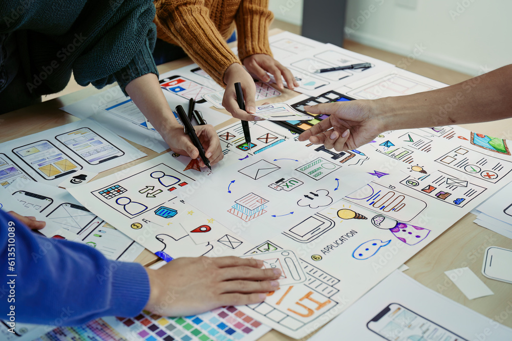 Team of Creative Web, Graphic Designer planning, drawing website ux ui ...