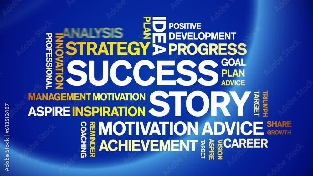 Success Story animated tag word cloud;text design animation kinetic ...