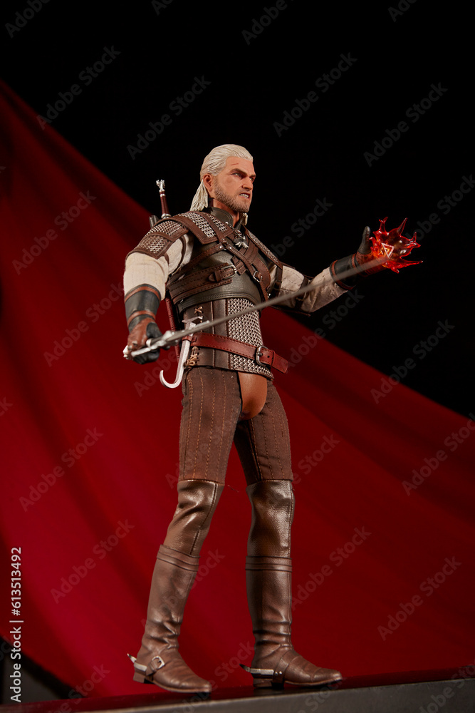 Udachnyy, Russia - June 15, 2023: The action figure of Geralt of Rivia ...