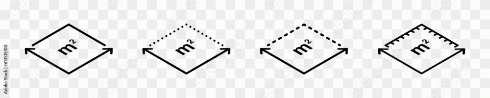 Square meter icons set isolated on transparent background. Measuring ...