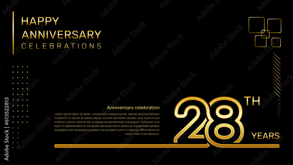 28 year anniversary template with gold color number and text, vector ...