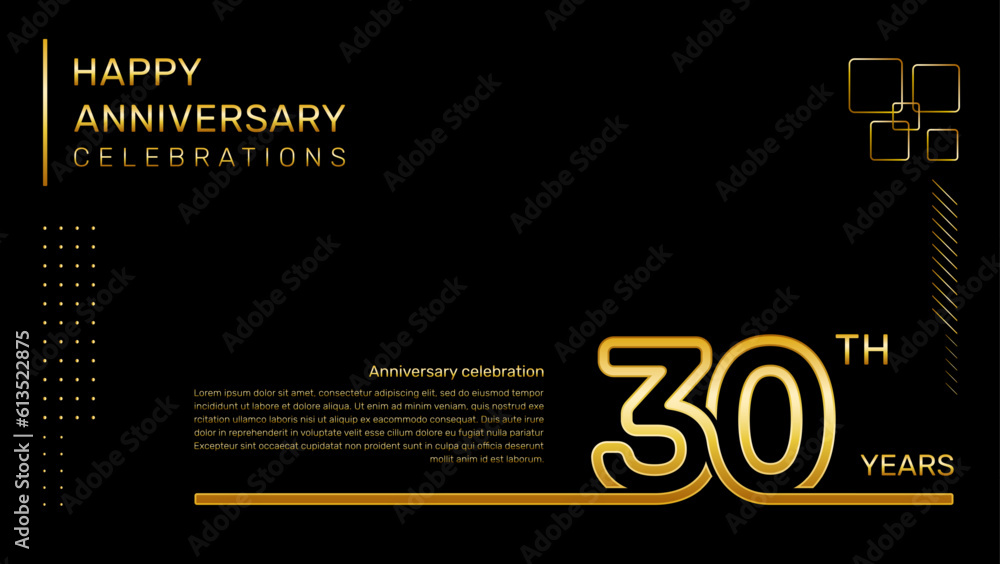 30 year anniversary template with gold color number and text, vector ...