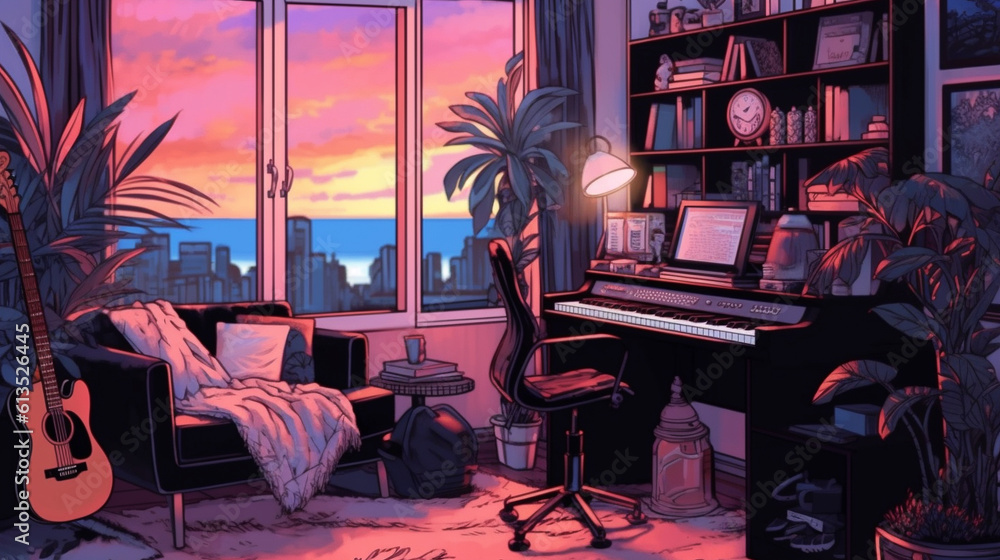Aesthetic Lo-Fi home office Black color palette.Lovcore art ...
