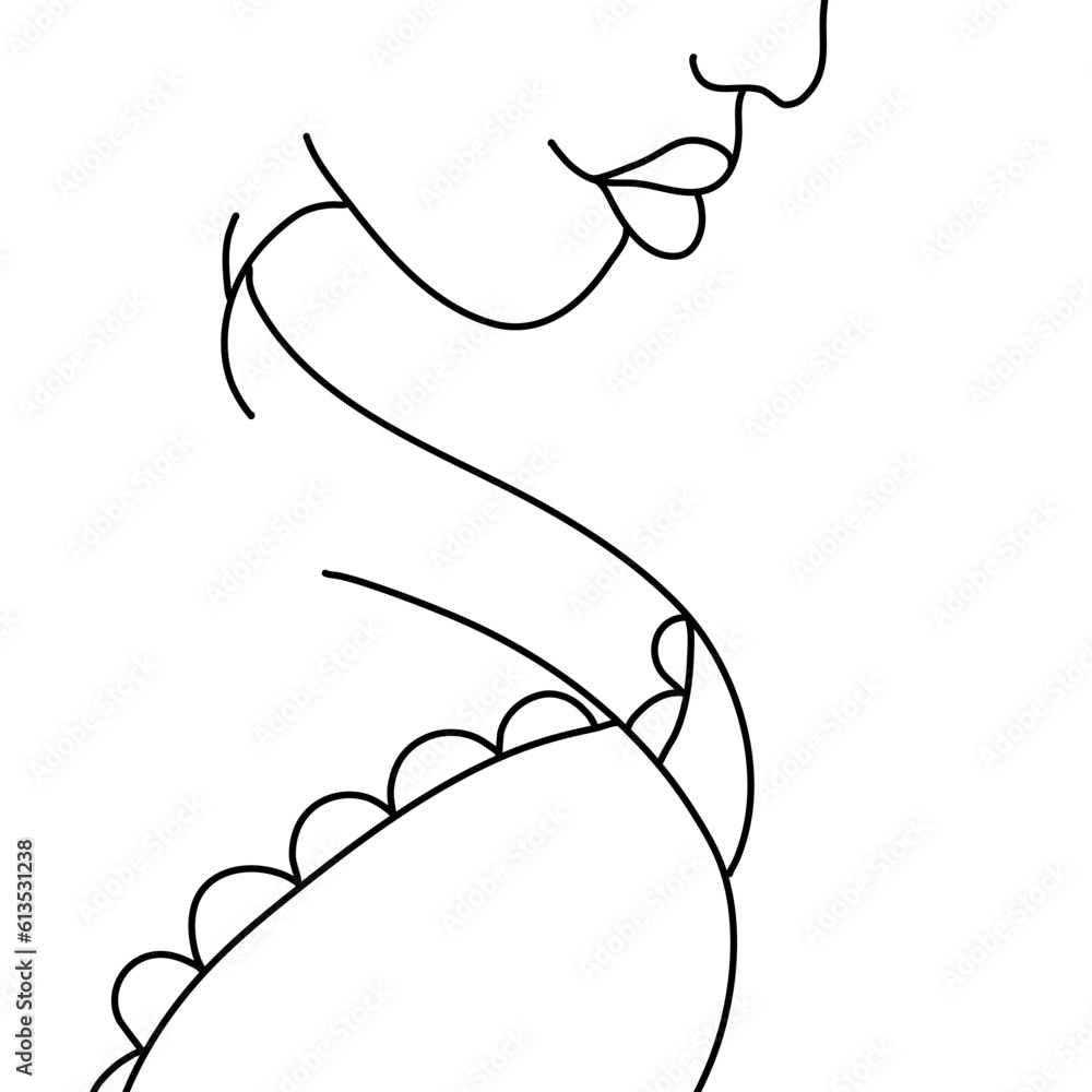 female figure in an erotic posefemale lips and nose drawn in one line ...