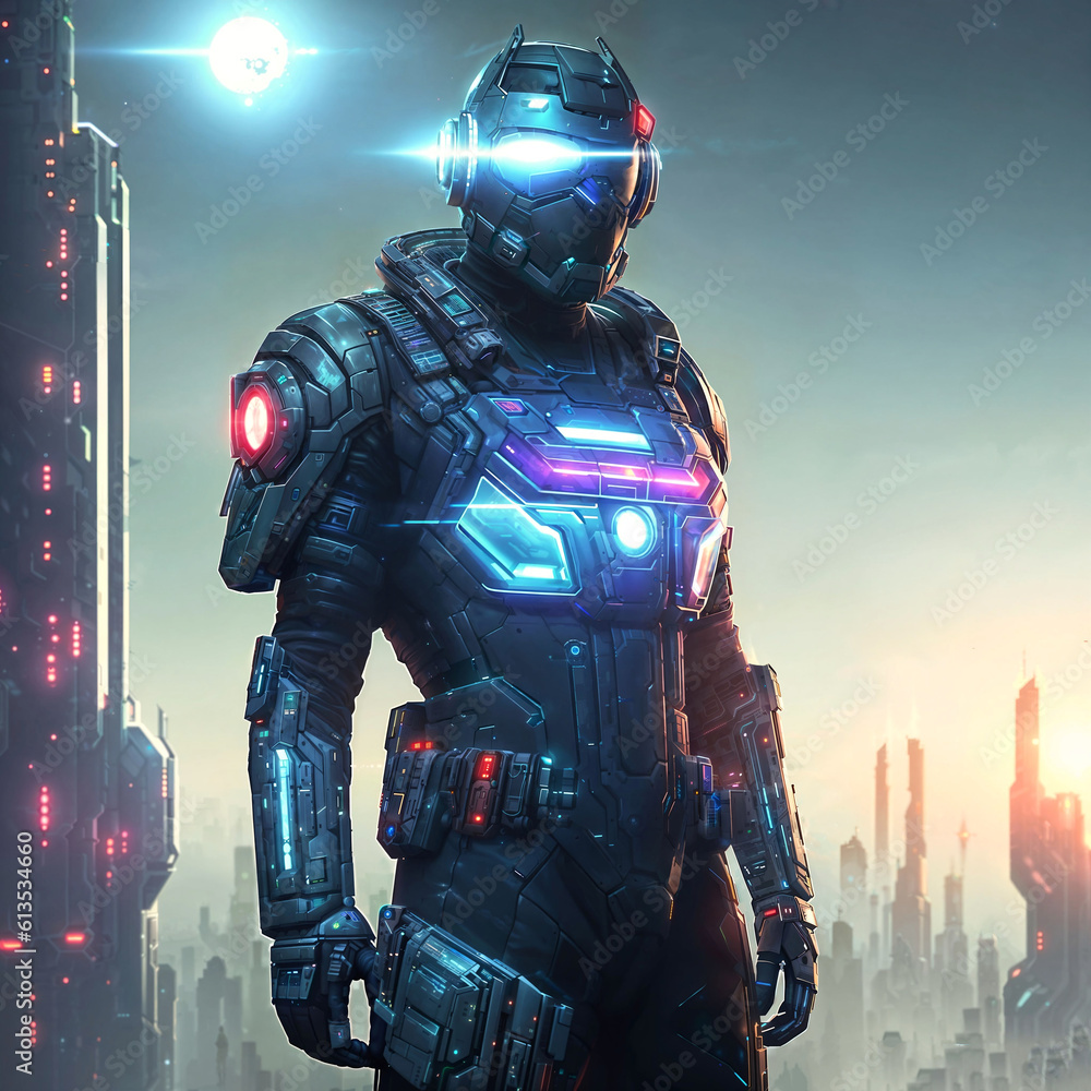 futuristic of future soldier army in armor suit at modern world ...