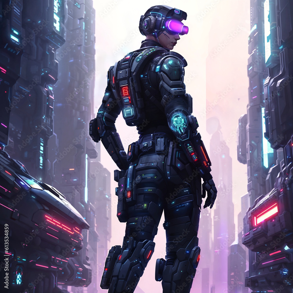 futuristic of future soldier army in armor suit at modern world ...