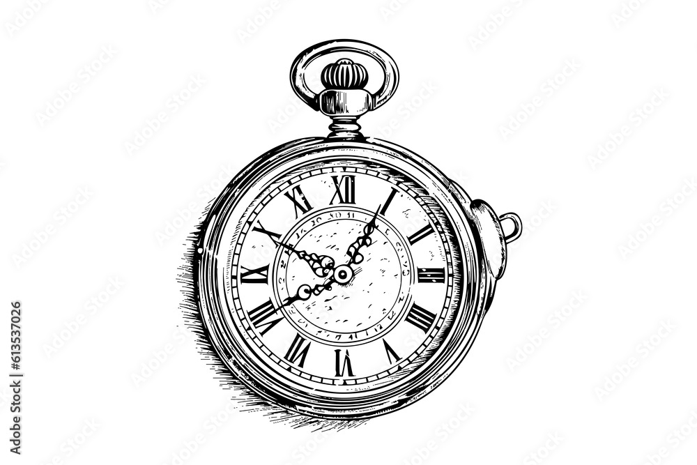 Antique pocket watch vintage engraved hand drawn vector illustration ...