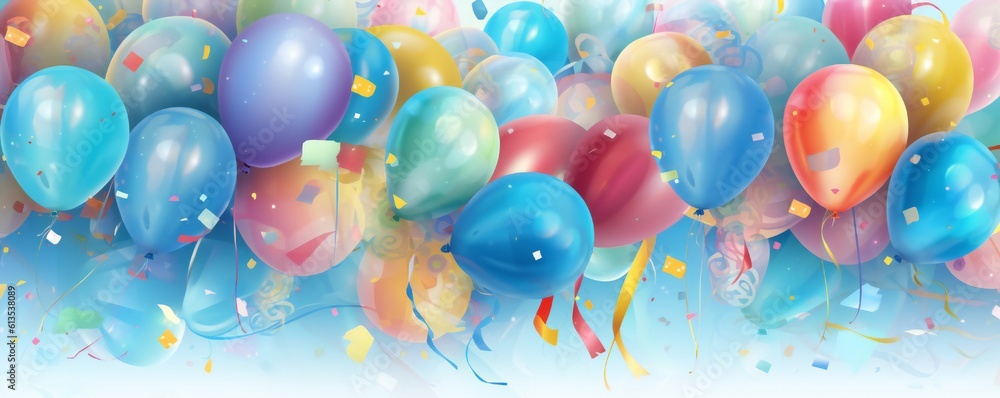 Birthday background with balloons and confetti birthday card or ...