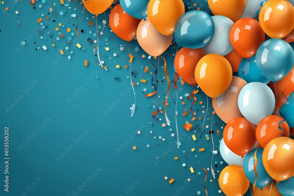 Birthday background with balloons and confetti birthday card or ...