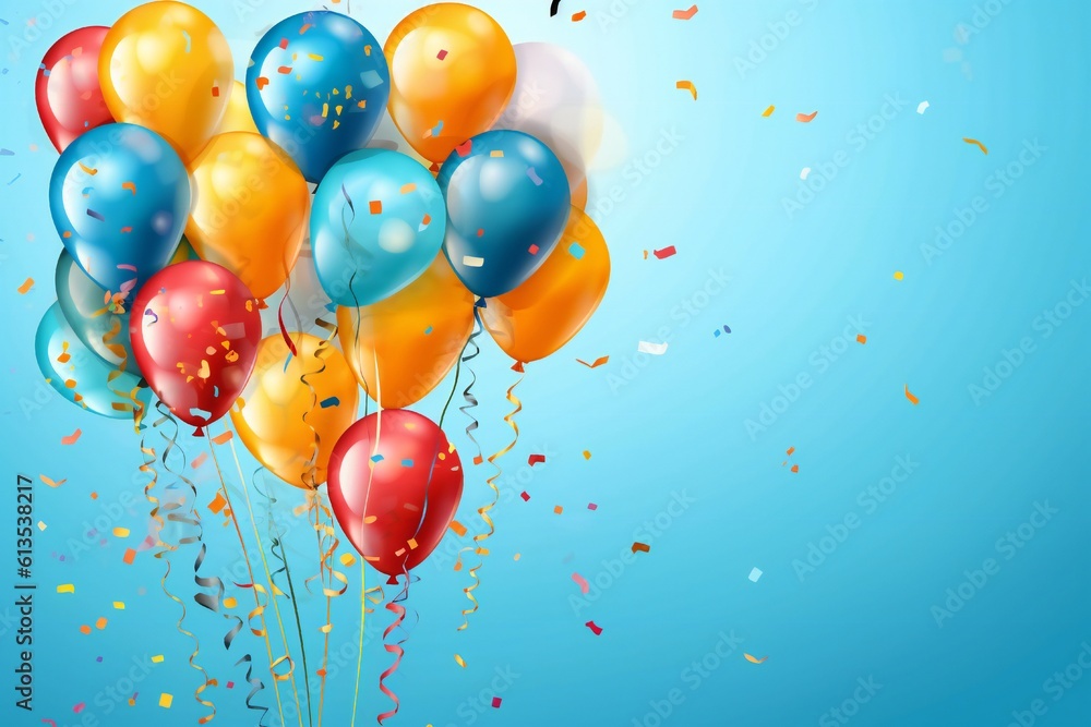 Birthday background with balloons and confetti birthday card or ...