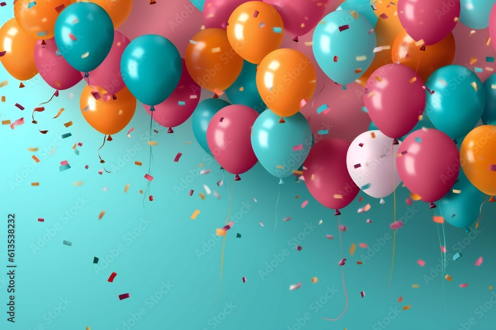 Birthday background with balloons and confetti birthday card or ...
