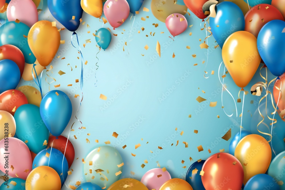 Birthday background with balloons and confetti birthday card or ...
