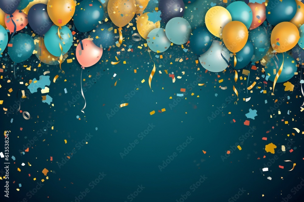 Birthday background with balloons and confetti birthday card or ...
