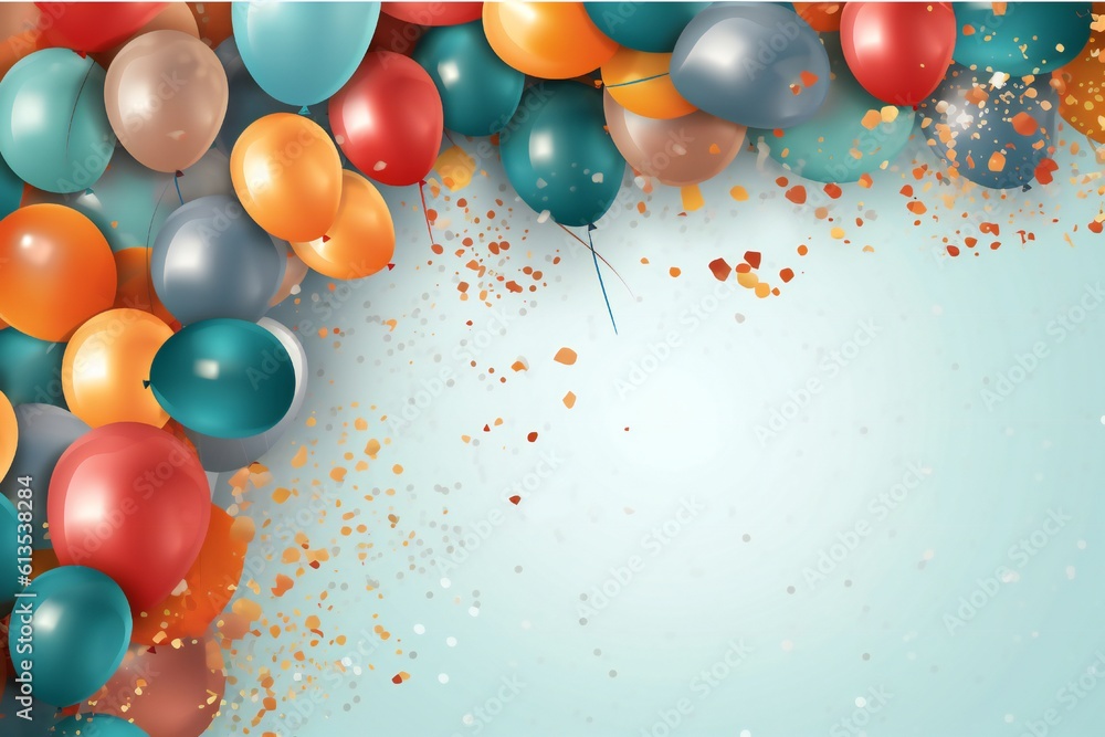 Birthday background with balloons and confetti birthday card or ...