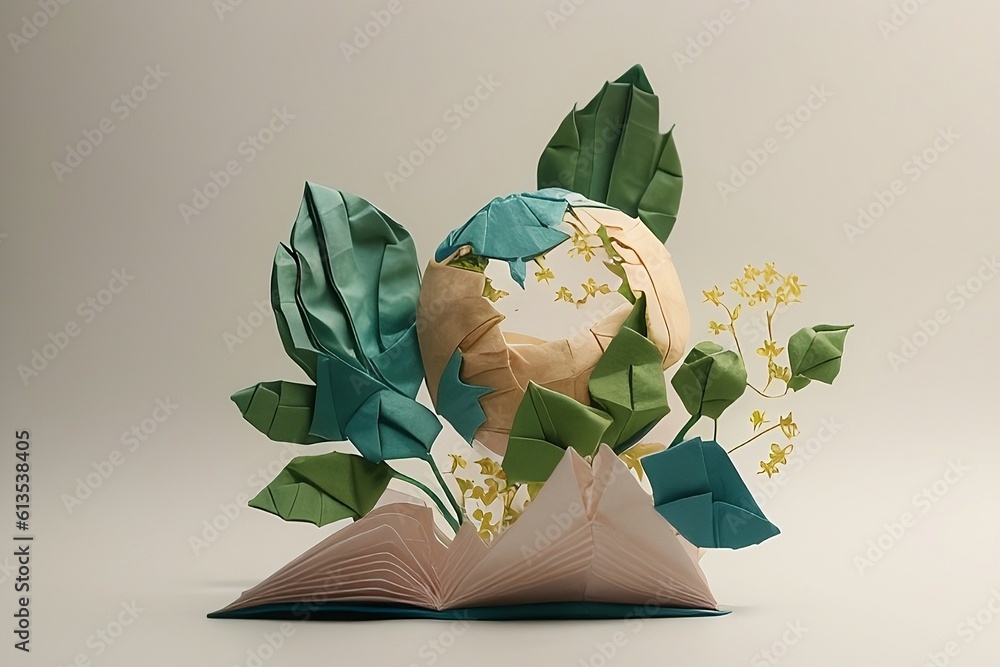 Generative AI. origami style, eco friendly earth made from recycled ...