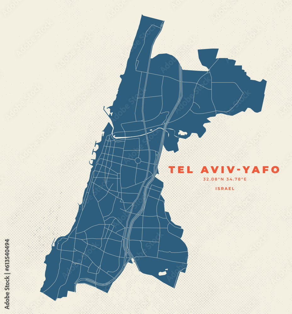 Tel Aviv - Yafo map vector poster flyer Stock Vector | Adobe Stock