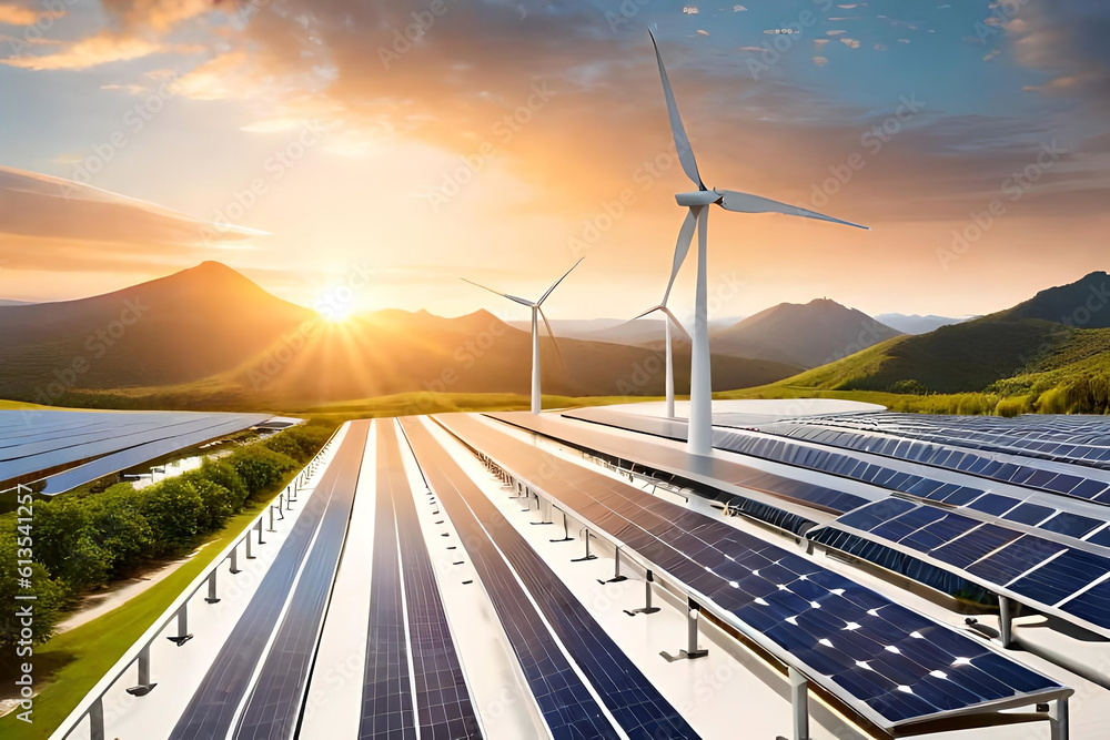 solar energy panel photovoltaic cells and wind turbine farms is a ...