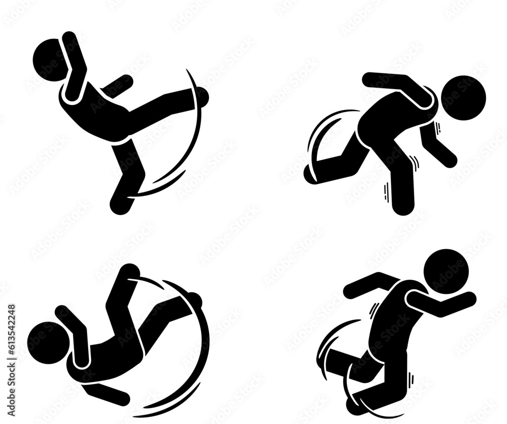Slippery floor causes stick figure to slip and fall. Stock Vector ...