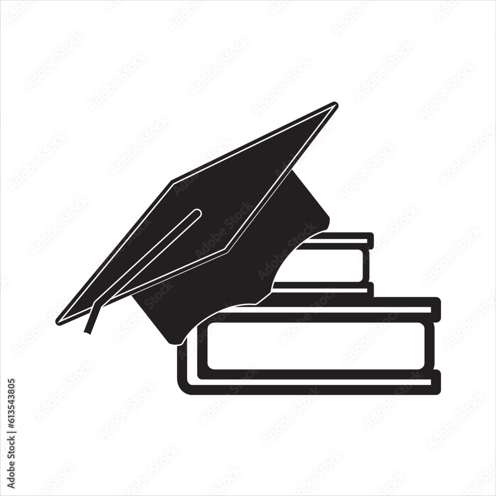 Graduation caps and books icon vector Education, academic degree. Signs ...