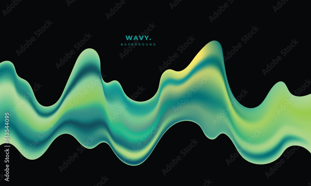Green wavy gradient mesh background template copy space. Fluid ...