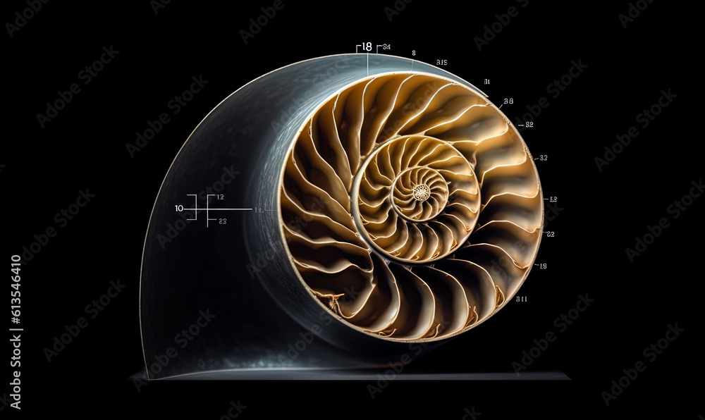 Graphic representation of the Fibonacci sequence and the golden number or divine proportion ...
