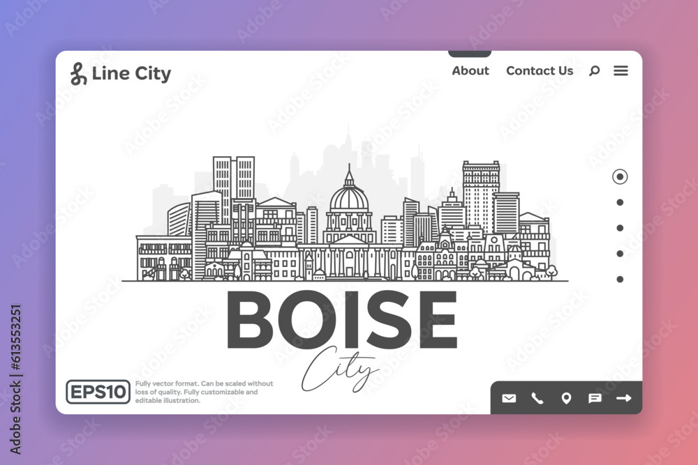 Boise, Idaho, USA architecture line skyline illustration. Linear vector ...