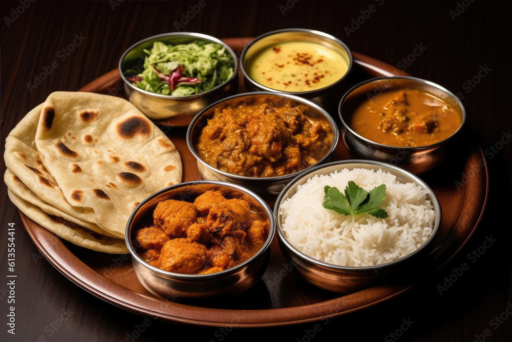 Typical curry set meal of meals south India with Chicken Tandoori ...