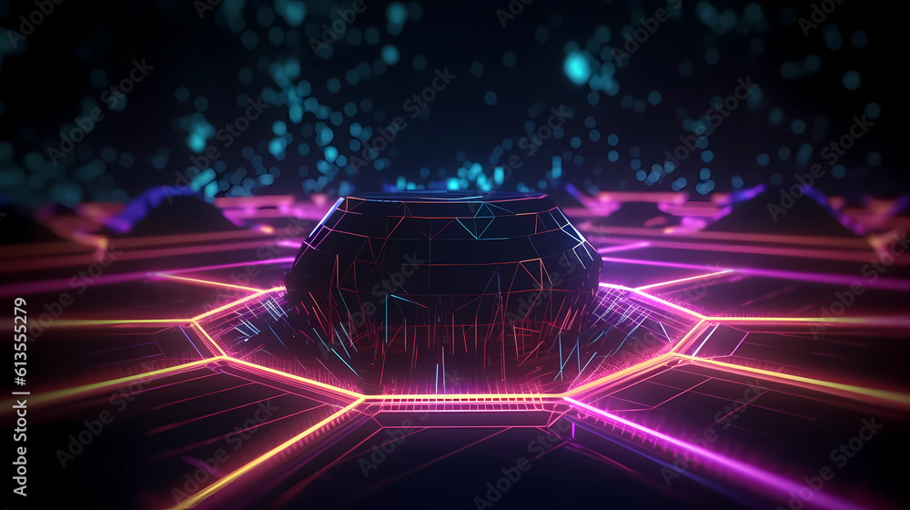 An intricate stock market visualization projected onto a massive ...