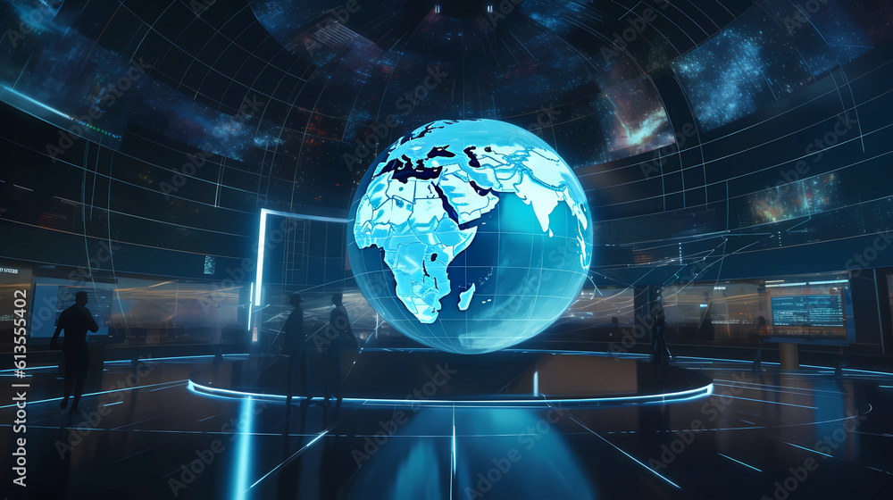 An intricate stock market visualization projected onto a massive ...