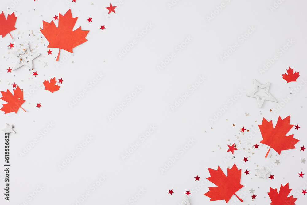 July 1st Canada Day celebration concept. Top view arrangement of red ...