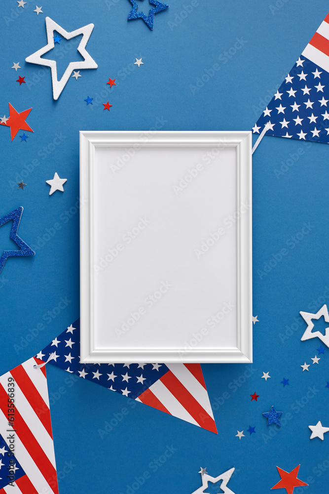 Concept of July 4th jubilation in the United States. Top view vertical ...