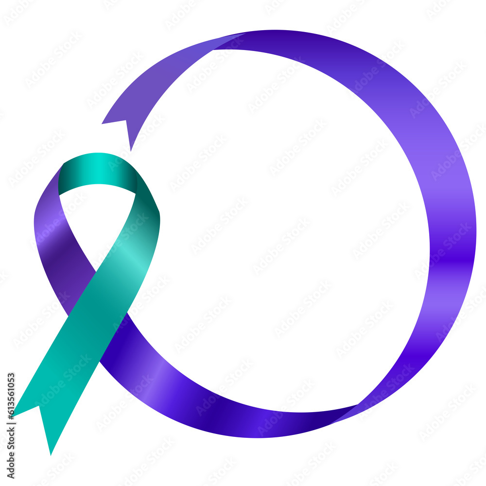 Teal and purple ribbons are used to represent many important situations ...