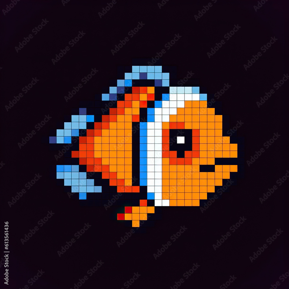 cute little clown fish in pixel art style cartoon,pixel art,pixel art ...