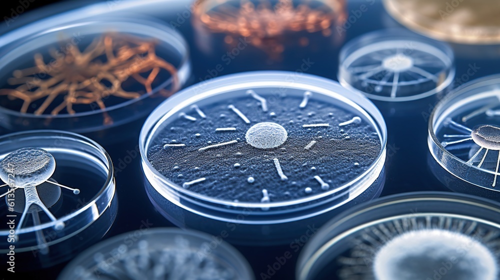 Mixed of bacteria colonies in various petri dish. Growing cultures of ...