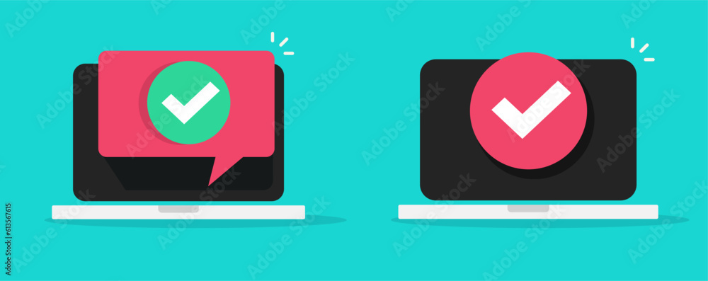 Laptop check mark test validation tick online icon vector graphic ...