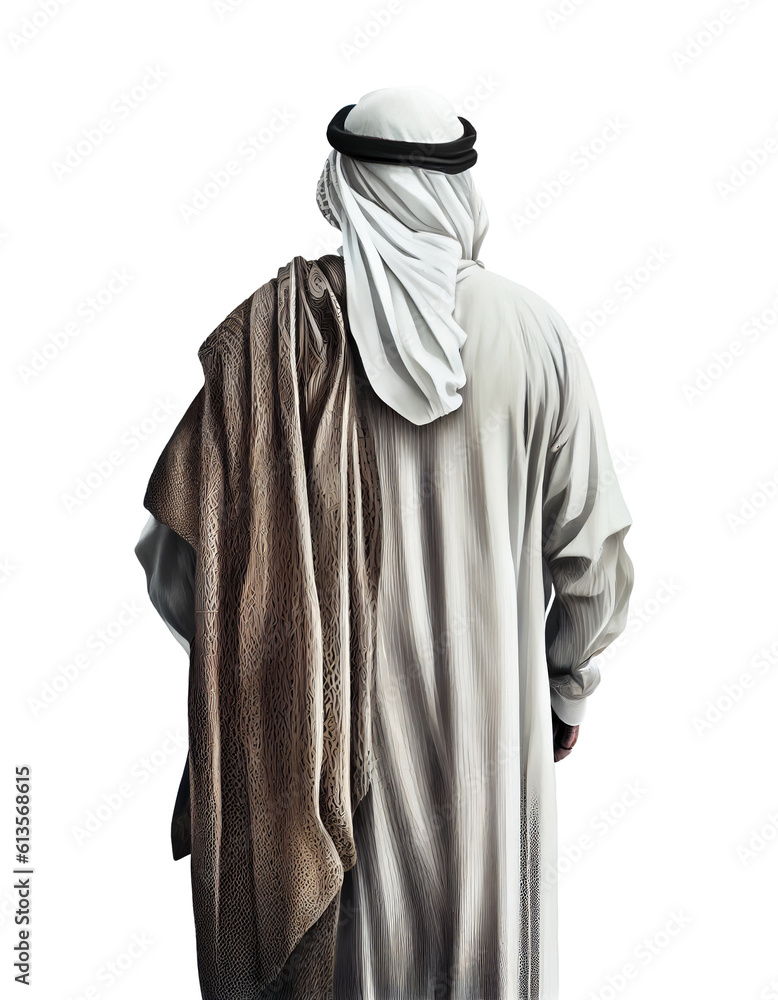 Back view of an Arab man standing on transparent background Stock ...