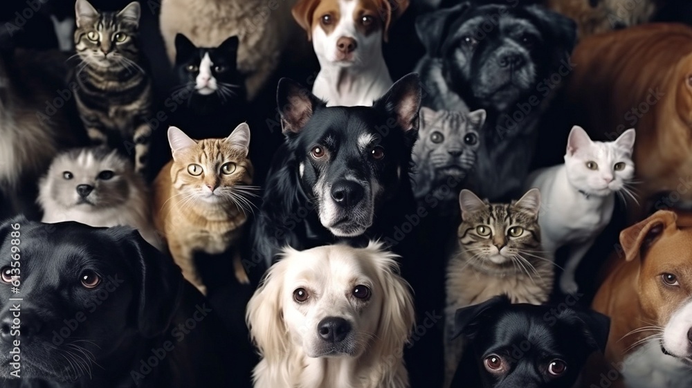 Numerous dogs and cats are observing the camera. The Generative AI ...