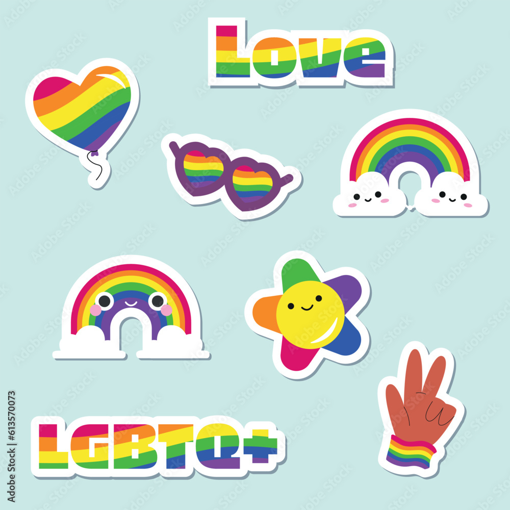 Vector set of LGBTQ community symbols with pride flags, gender signs ...