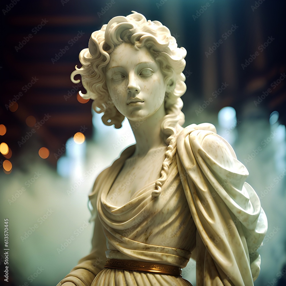 Image of a white marble statue of a young woman with alabaster skin ...