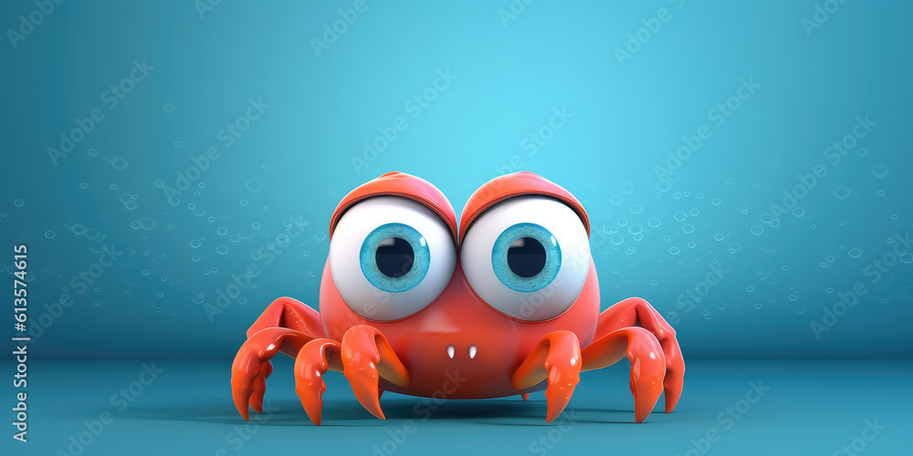 Cute baby red crab cartoon 3d character. Pretty crab mascot with big ...
