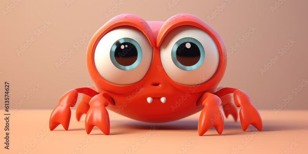 Cute red crab cartoon 3d character. Pretty crab mascot with big eyes ...