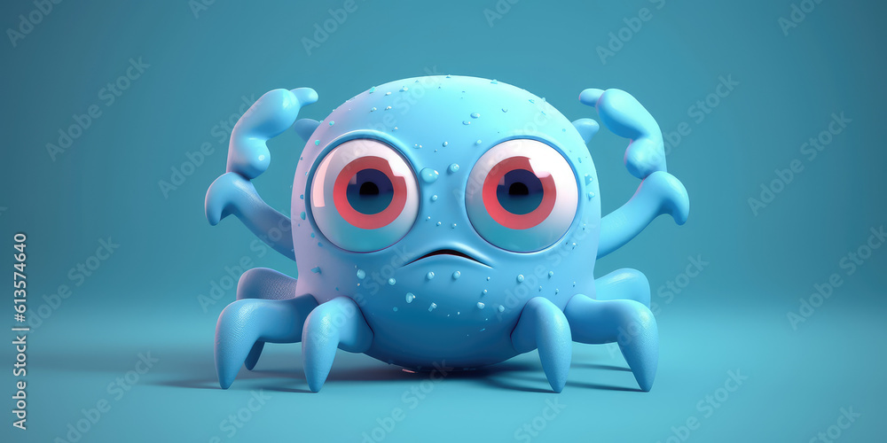 Cute blue crab cartoon 3d character. Pretty crab mascot with big eyes ...