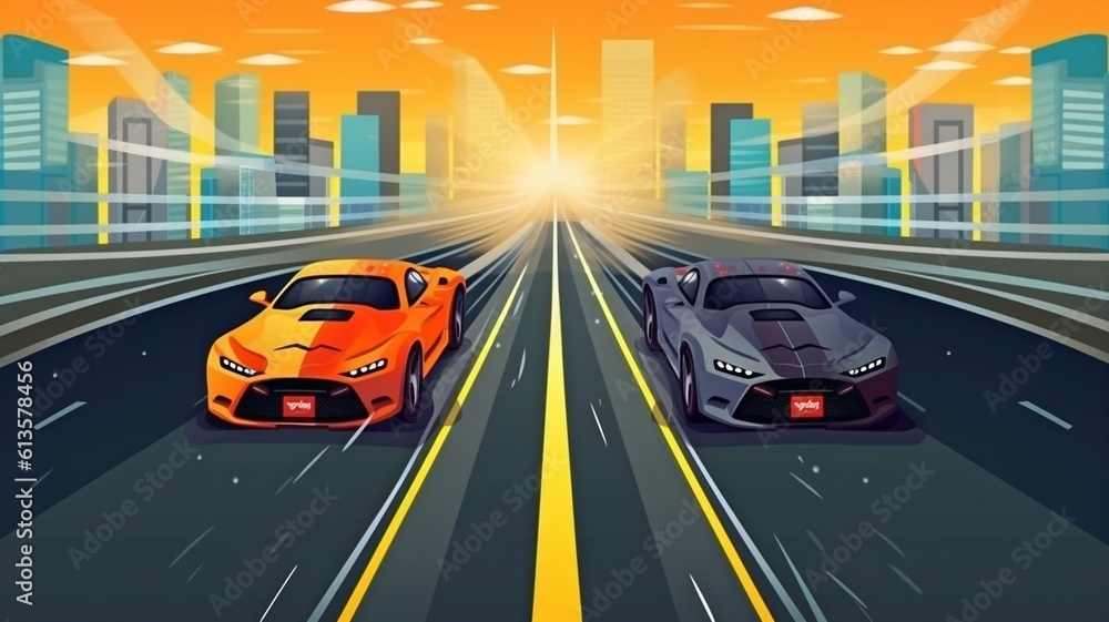Car racing between two drivers that progresses to a city-street race ...