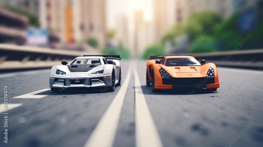 Car racing between two drivers that progresses to a city-street race ...