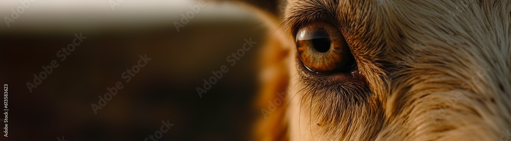 Domestic goat eye close up, ai generated banner idea with copy space ...