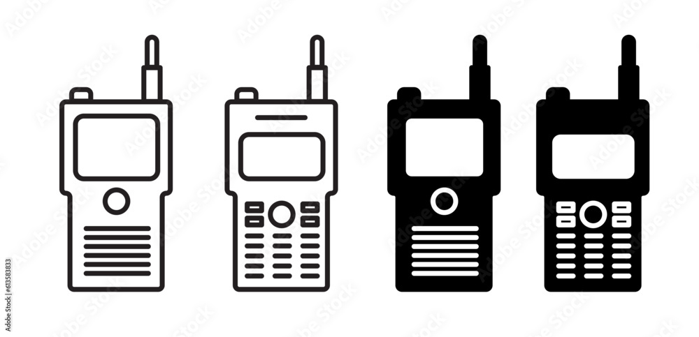 Walkie talkie icon set. Military transmitter or receiver pictogram ...