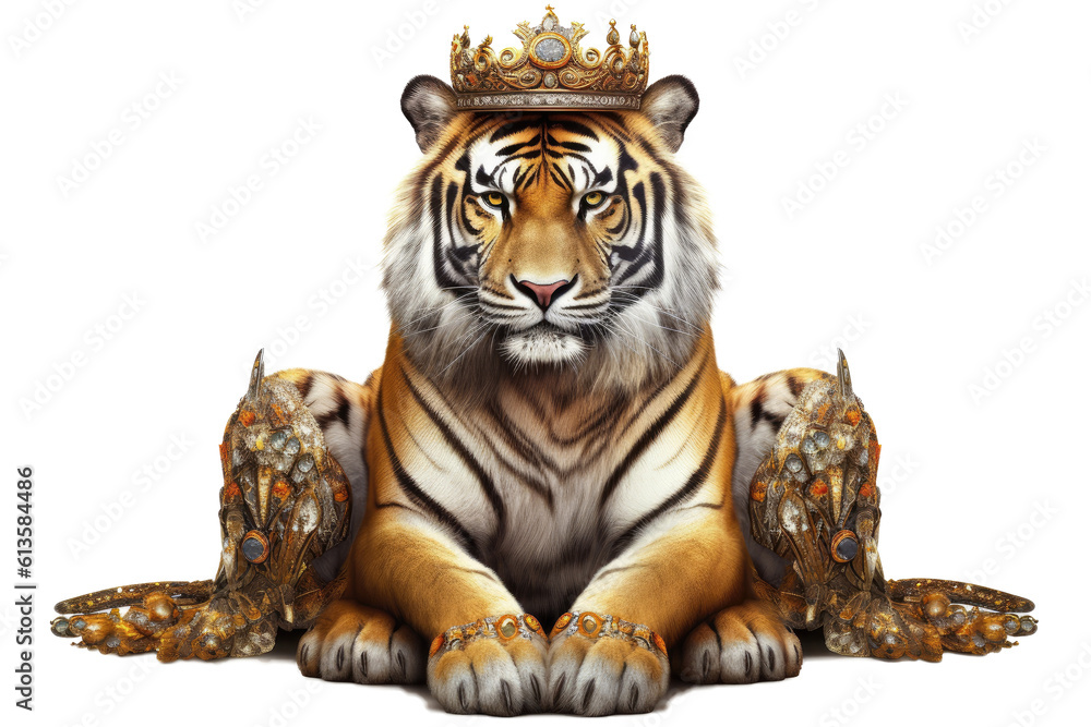 The Royal King Tiger gracefulness with luxury dress costume. Close up ...