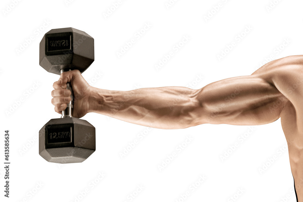 Muscular arm of a man stretched out with dumbbell Stock Photo | Adobe Stock