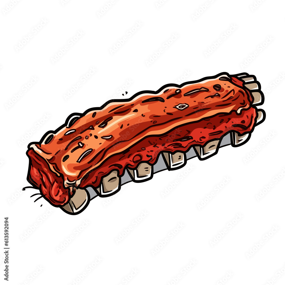 Playful cartoon BBQ ribs sticker Illustrations in minimalist detailed ...